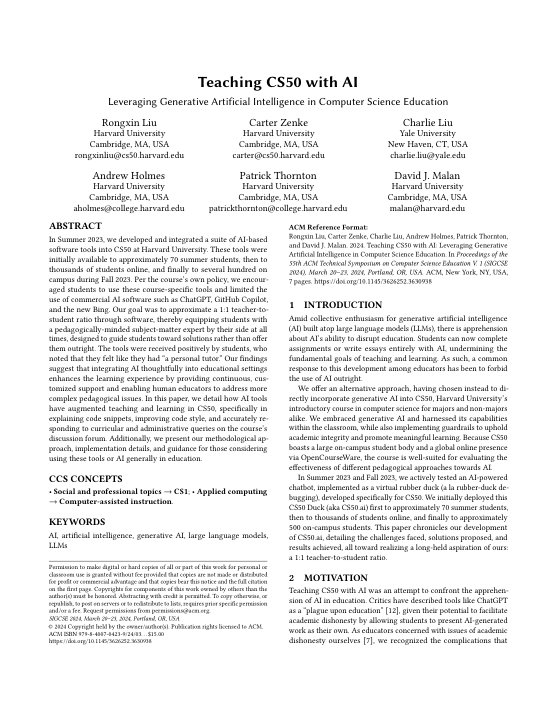 Teaching CS50 with AI - Learn, Share, Collaborate.